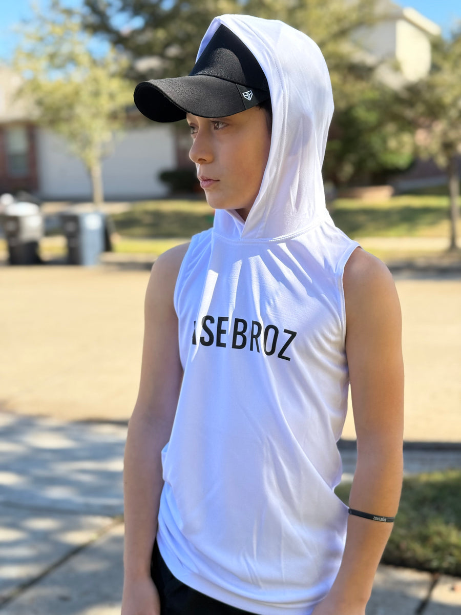 White sleeveless dri fit hoodie – Basebroz